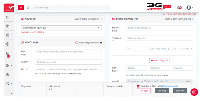 Cách tạo đơn Viettel Post lấy hàng tại nhà, bưu cục